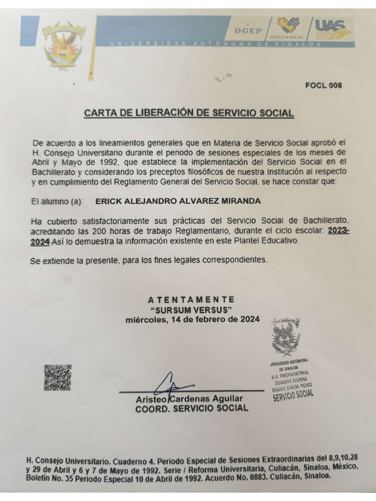 Carta de Liberacion | PDF