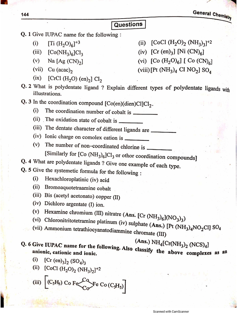 Unit 3 A Coordination Chemistry MCQ | PDF