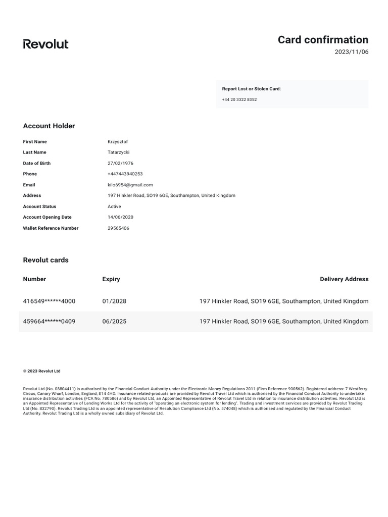 Card Confirmation | PDF | Business | Personal Finance