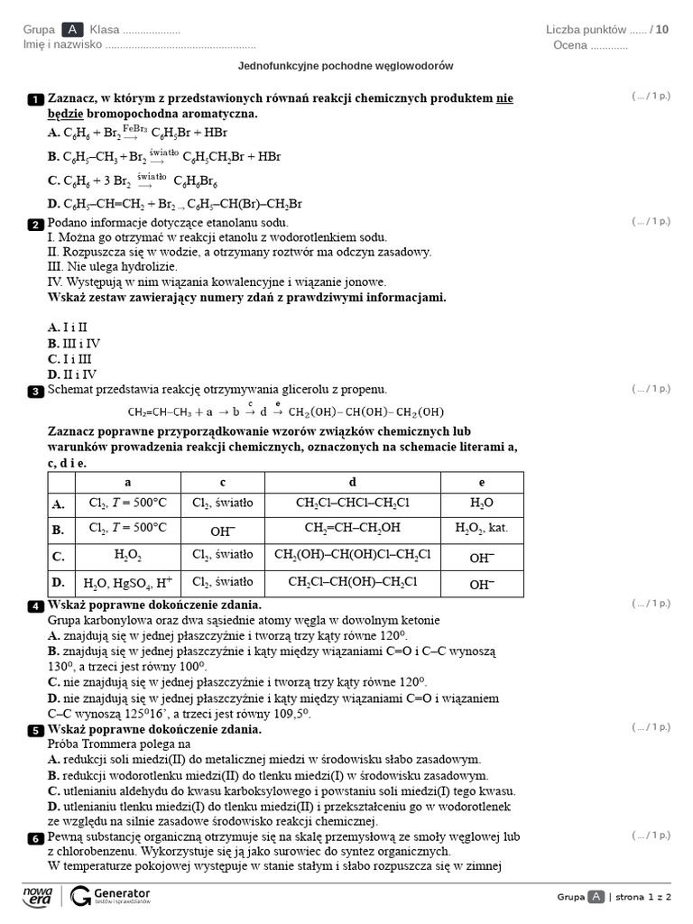 Jednofunkcyjne Pochodne Węglowodorów | PDF