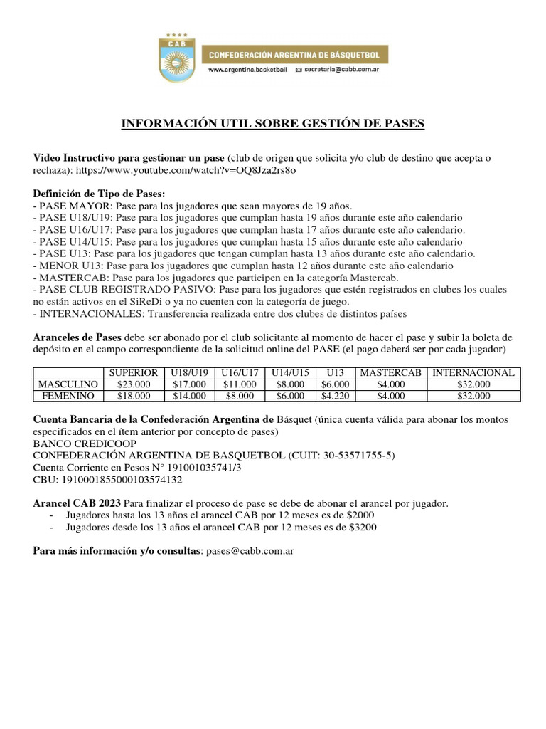 Información Util de Pases CAB | PDF