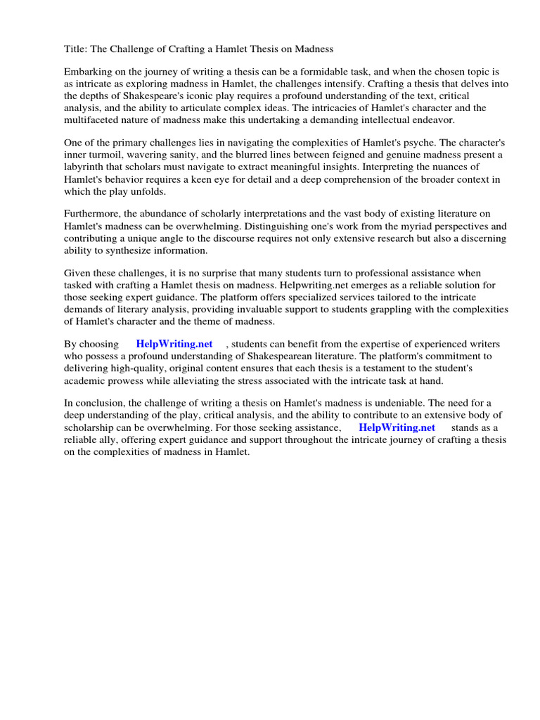 Hamlet Thesis On Madness | PDF | Hamlet | King Lear