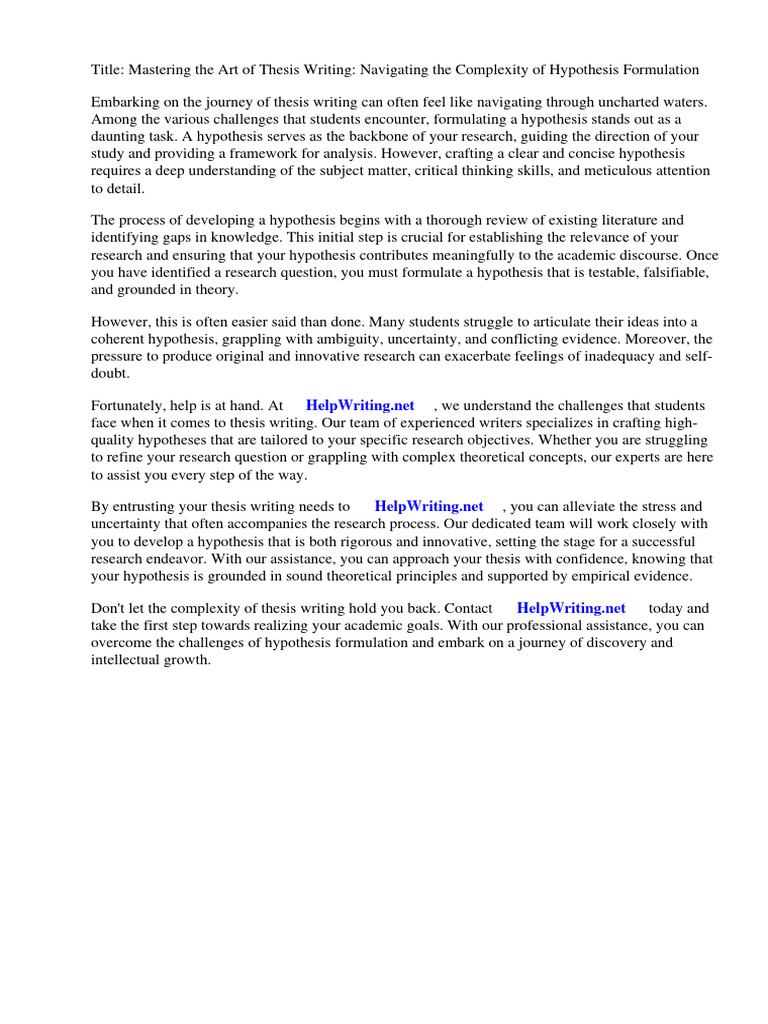 Thesis Writing Hypothesis | Download Free PDF | Hypothesis | Experiment