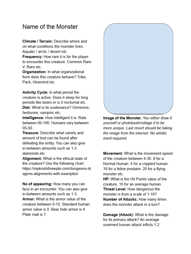 RPG Monster Design Instructions | PDF | Monsters