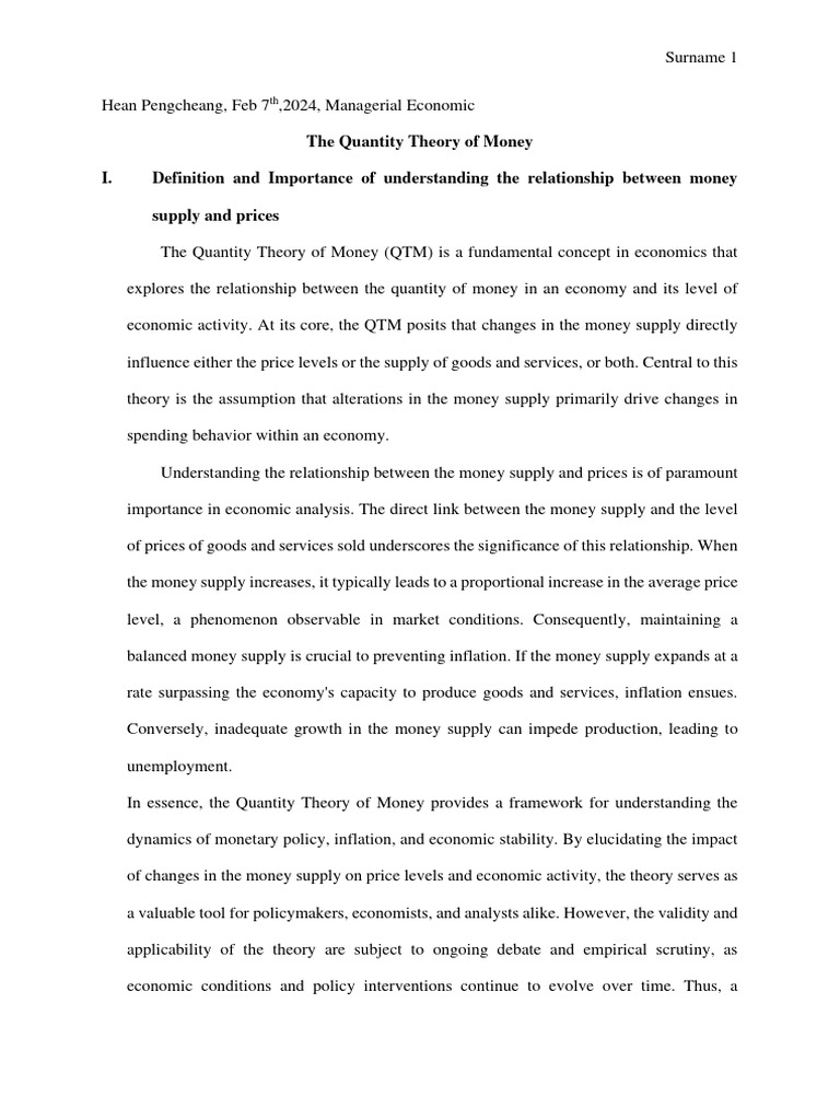 12300271 The Quantity Theory of Money | PDF | Quantity Theory Of Money ...