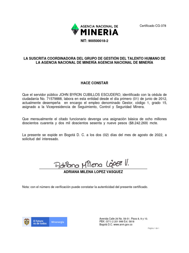 Certificado Laboral Codeudor | PDF