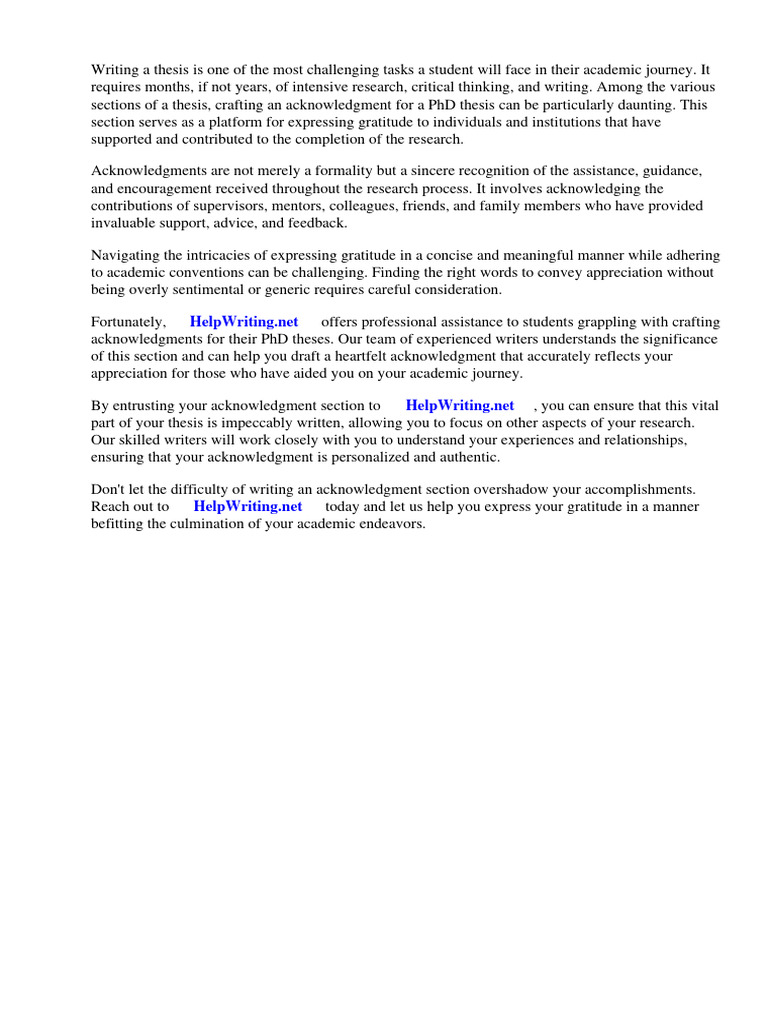 How To Write An Acknowledgement For A PHD Thesis | PDF | Thesis | Gratitude