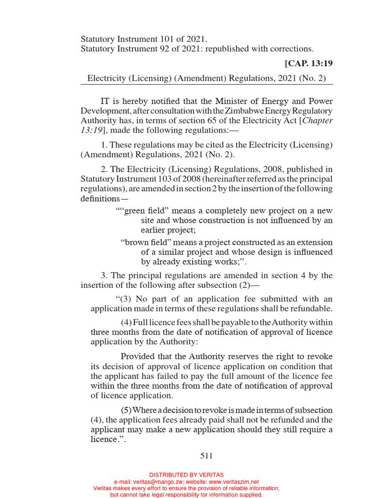Electricity Licensing Amendment 2021 | PDF | License | Off The Grid