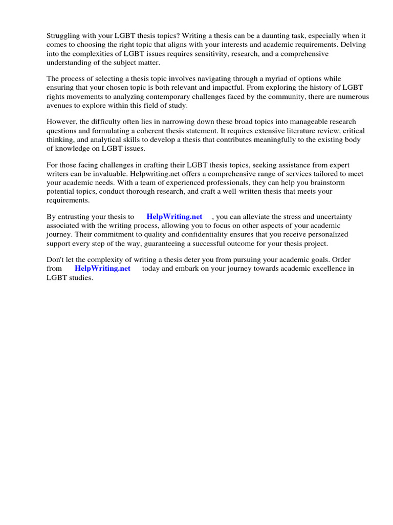 Lgbt Thesis Topics | PDF | Homosexuality | LGBTQIA+ Studies