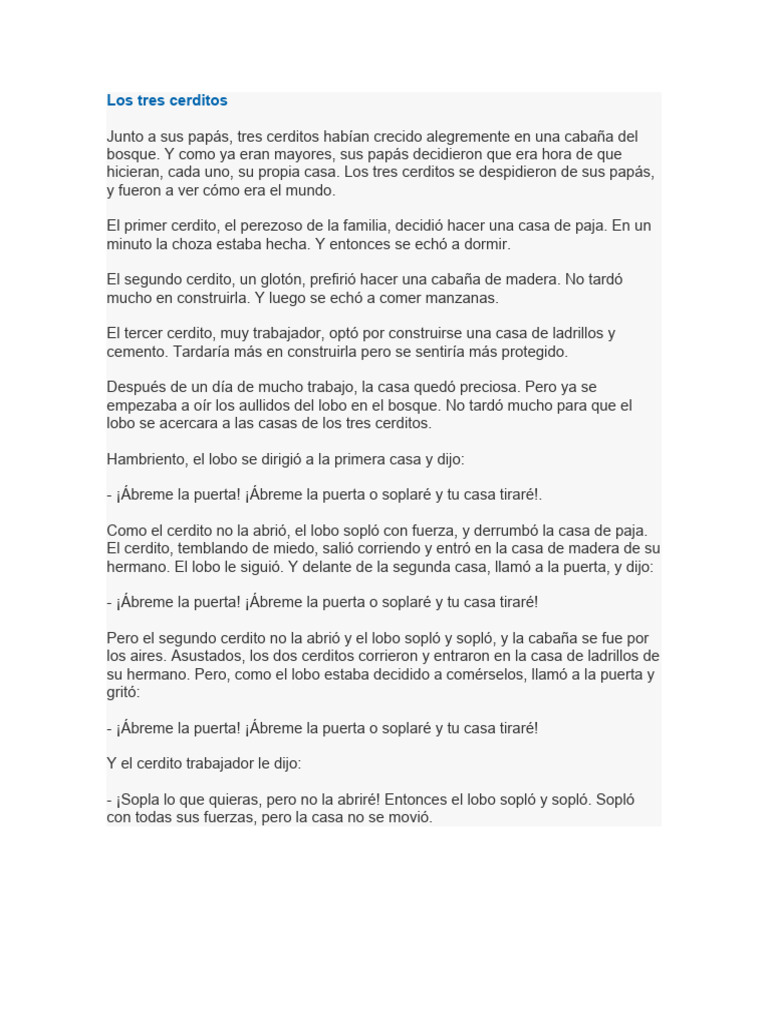 Cuento De Los Tres Cerditos Pdf