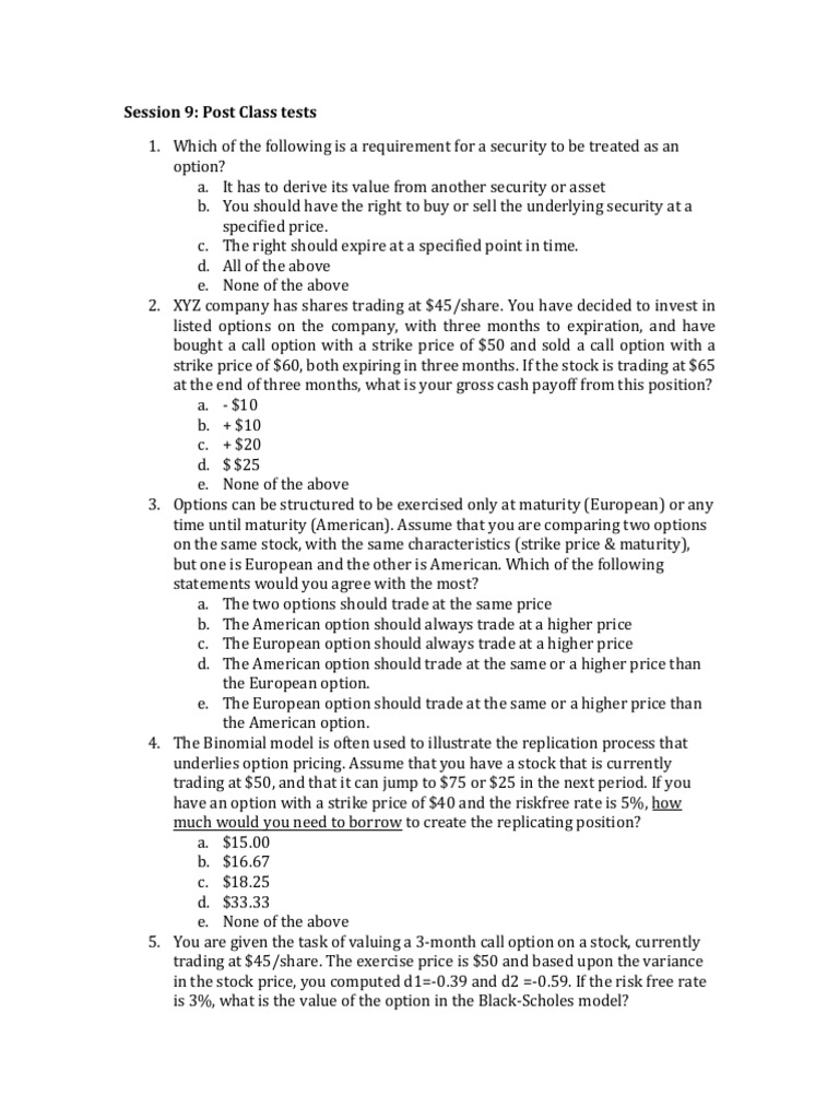 Session 9 Soln | PDF | Option (Finance) | Black–Scholes Model