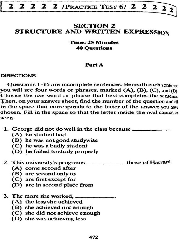 TOEFL Practice Test 6 | PDF