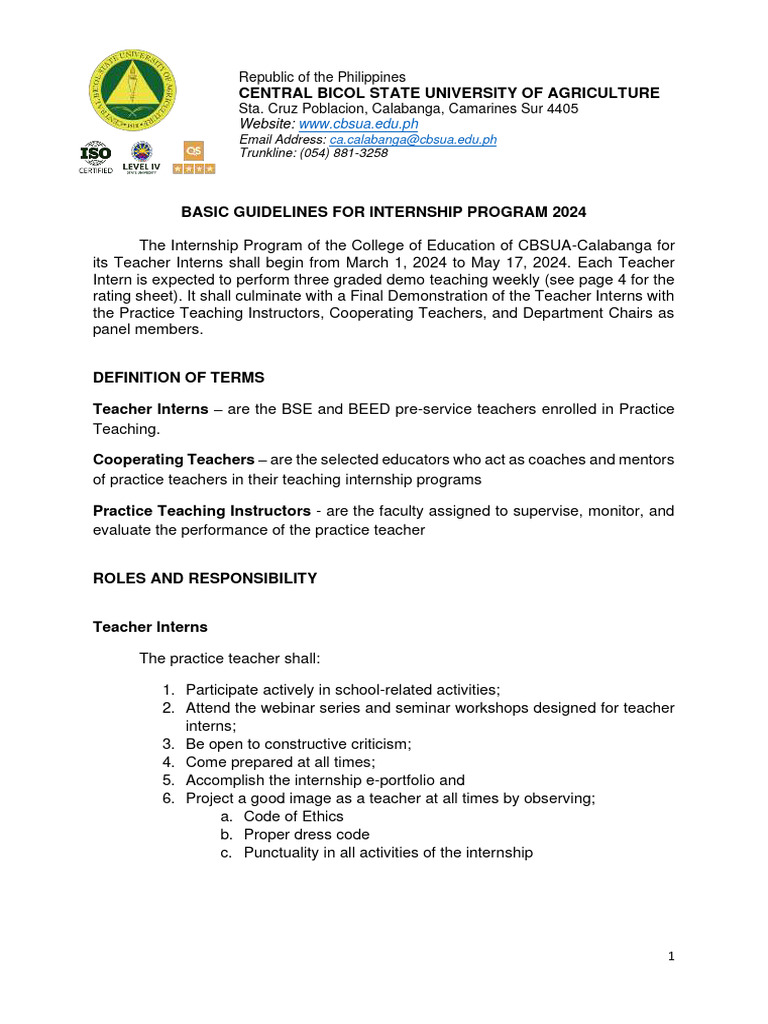 Guidelines For Internship Program 2024 | PDF | Experience | Teachers