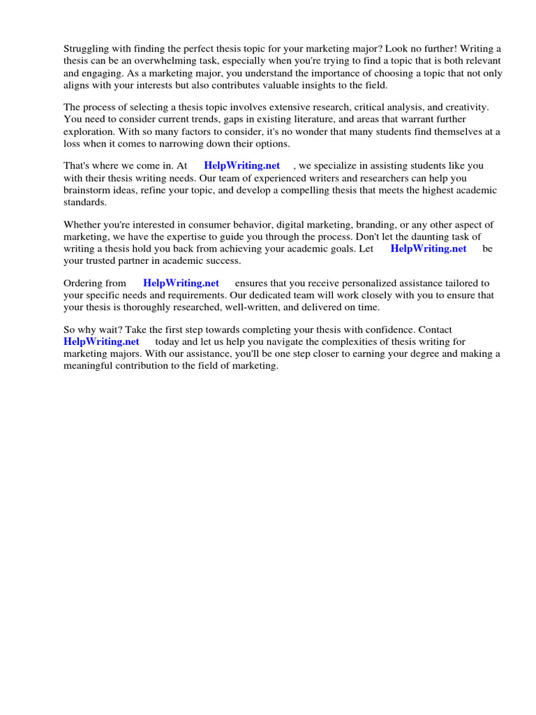 Thesis Topics For Marketing Majors | PDF | Thesis | Marketing