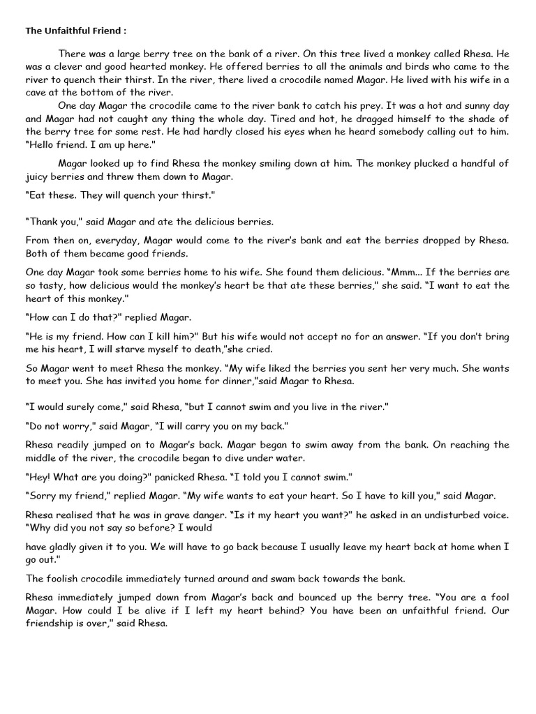 Interpretative Reading The Unfaithful Friend | PDF