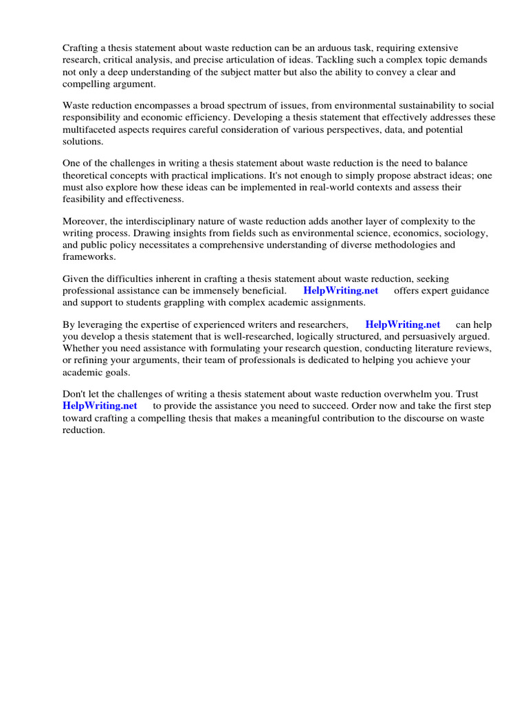 Thesis Statement About Waste Reduction | PDF | Recycling | Waste