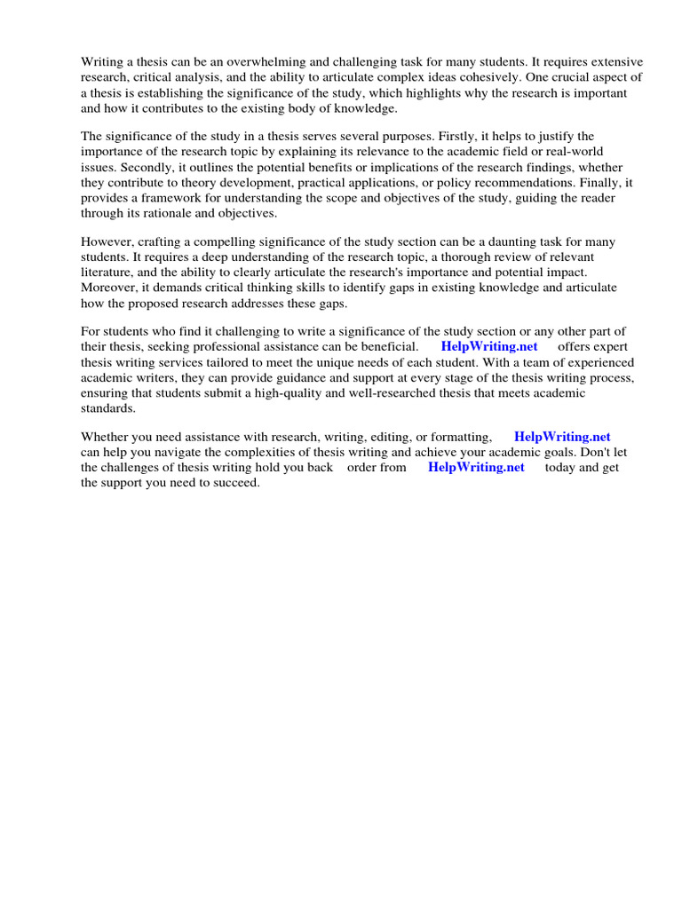 Example of Significance of The Study in Thesis PDF | PDF | Thesis | Knowledge