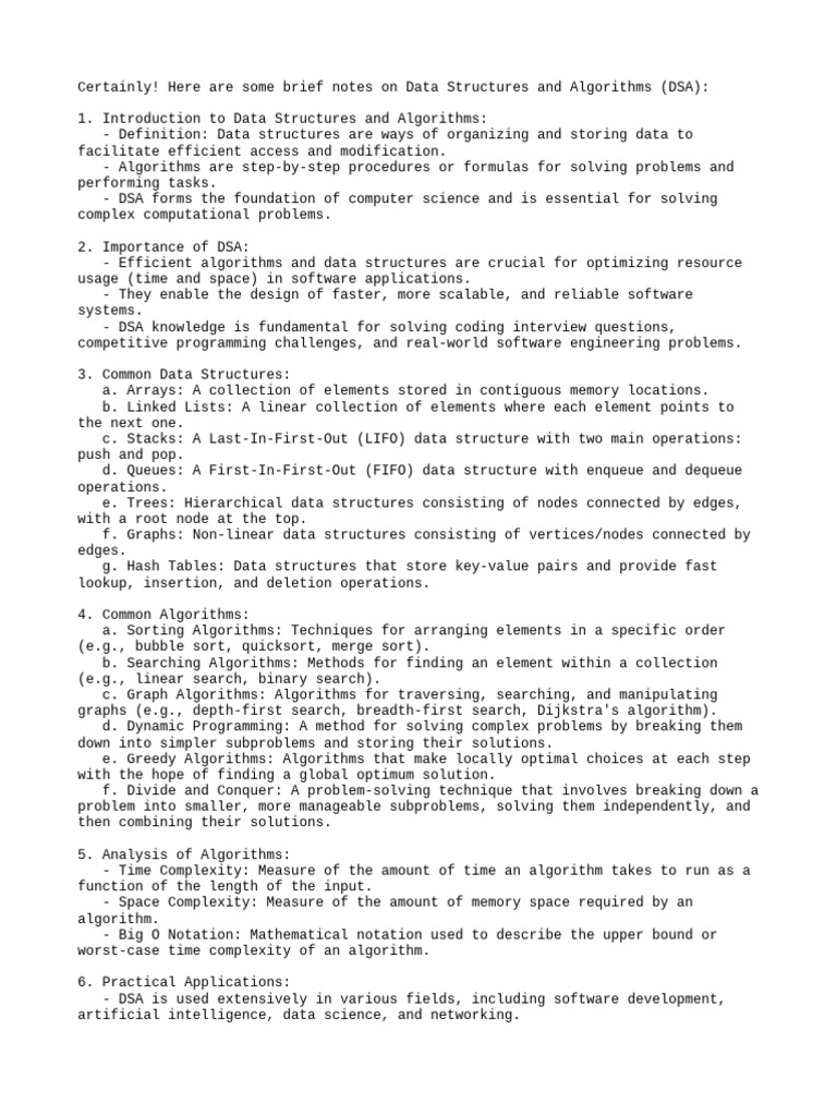 Certainly Here Are Some Brief Note Dsa Pdf Algorithms Computational Complexity Theory