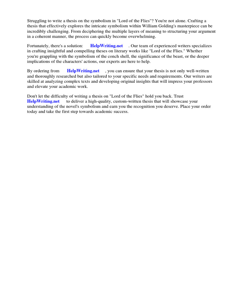Lord of The Flies Symbolism Essay Thesis | PDF
