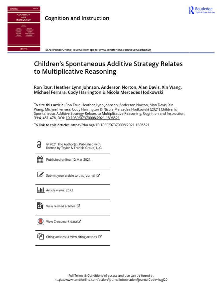 Children S Spontaneous Additive Strategy Relates To Multiplicative ...
