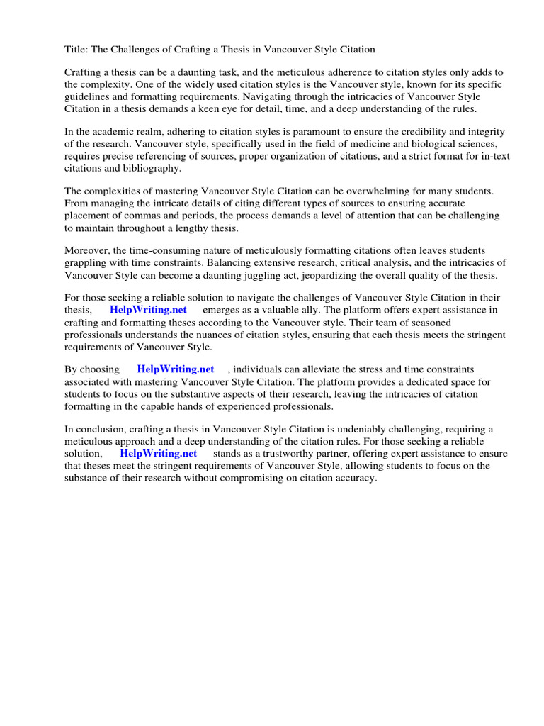 Vancouver Style Citation Thesis | PDF | Citation | Apa Style