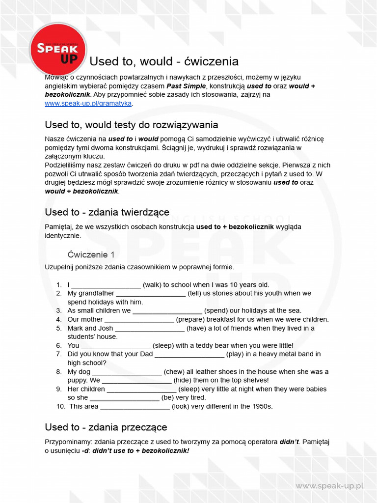Cwiczenia Used To Would | PDF