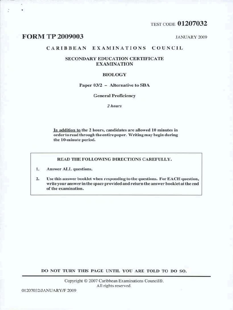 CSEC Biology January 2009 P032 | PDF | Evaluation Methods | Educational ...