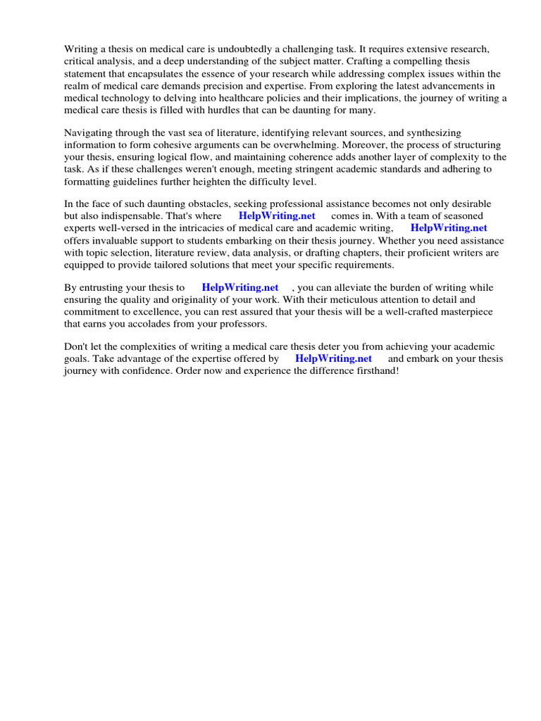 Medical Care Thesis Statement | PDF | Health Care | Essays