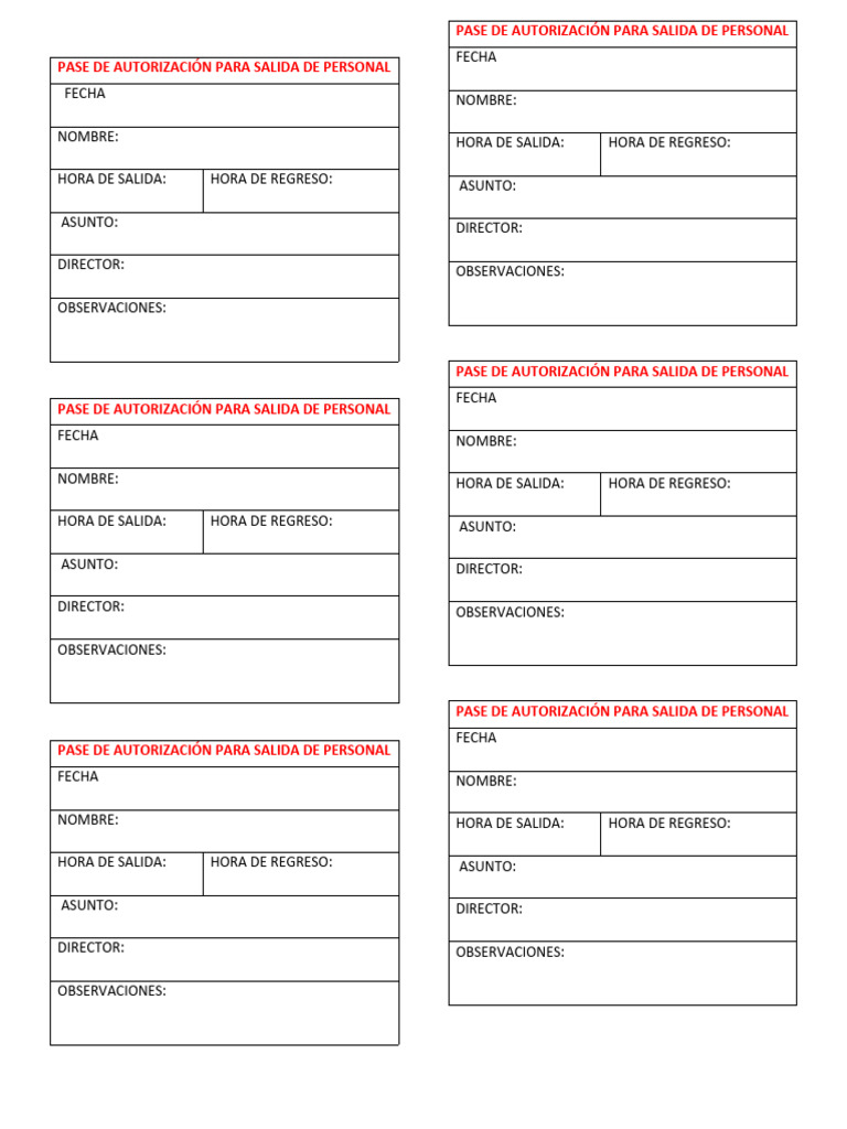 Formato Pase de Salida | PDF