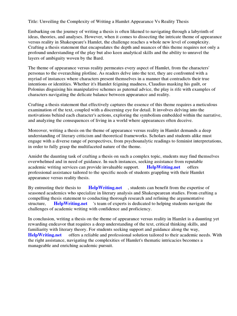 Hamlet Appearance Vs Reality Thesis Statement | PDF | Hamlet