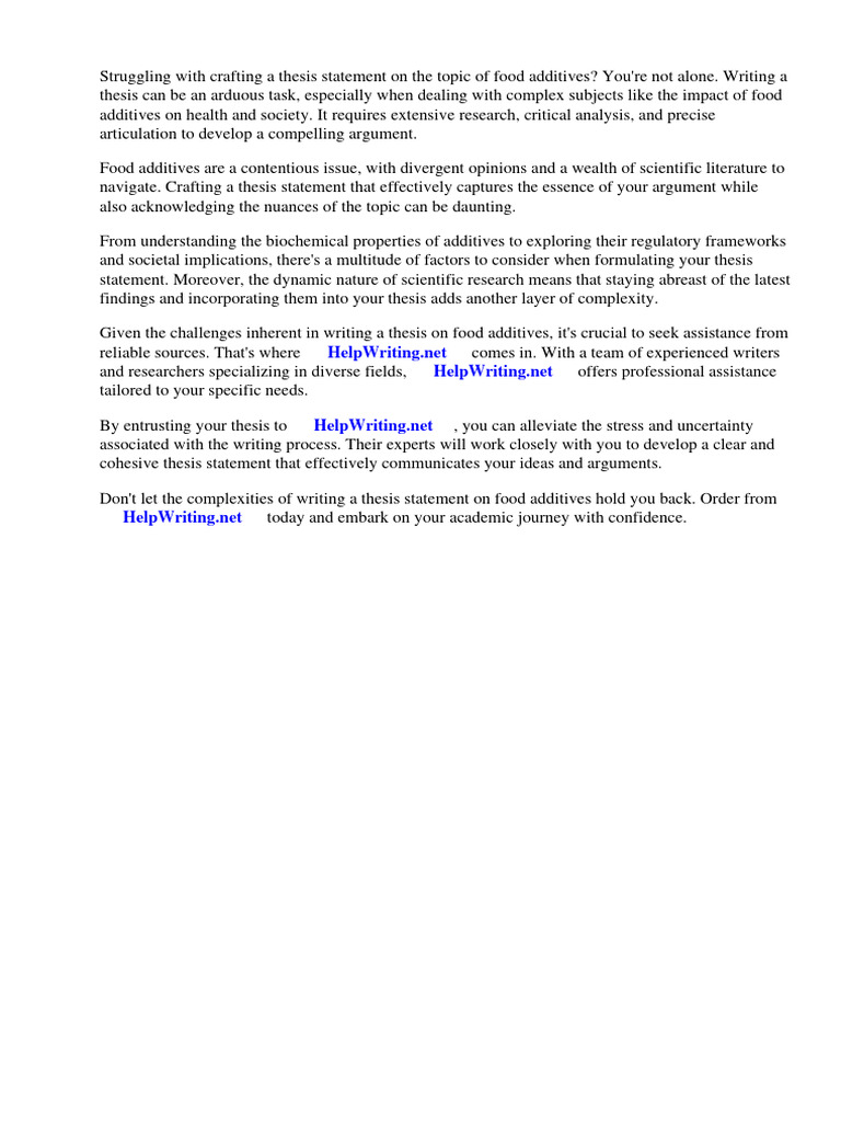 Thesis Statement Food Additives | Download Free PDF | Foods | Taste