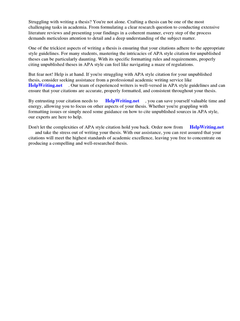 Apa Style Citation Unpublished Thesis Pdf Thesis Citation