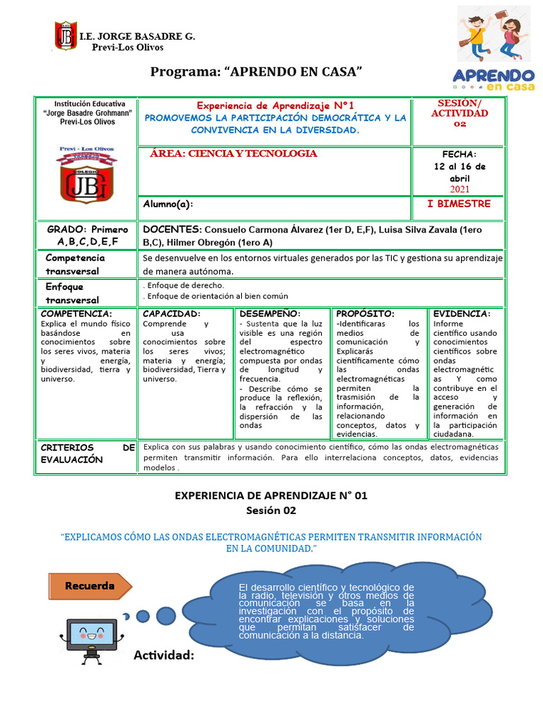 Sesion 02 1er Grado Explicamos Cómo Las Ondas | PDF | Evaluación | Aprendizaje