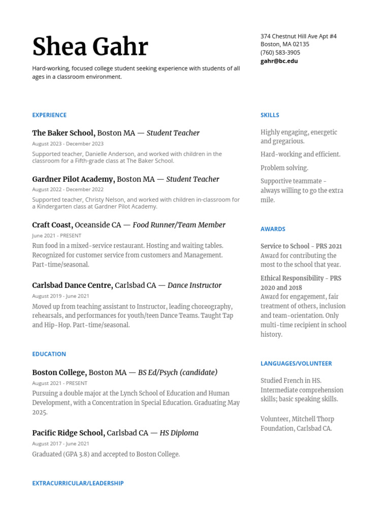 Resume Shea | PDF | Schools | Learning