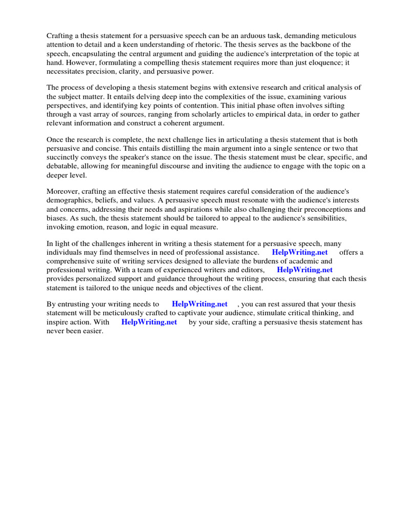 Thesis Statement Examples For A Persuasive Speech | PDF | Essays | Rhetoric