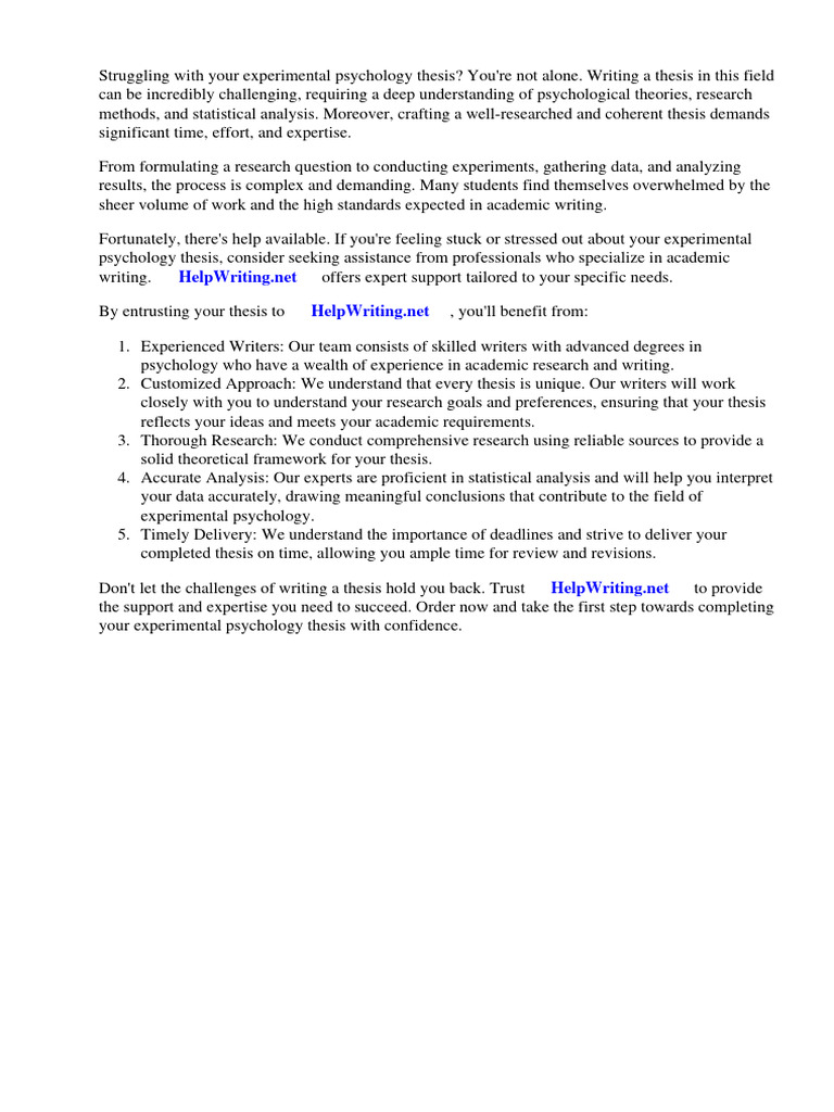 Experimental Psychology Thesis Sample | PDF | Experiment | Psychology