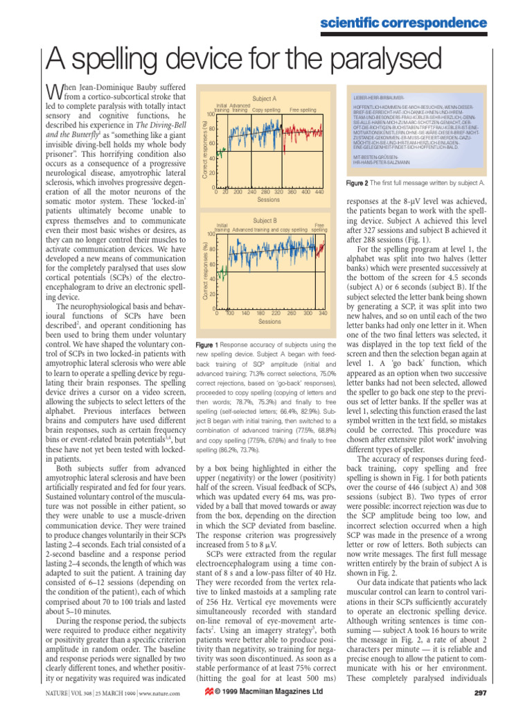 Birbaum Et Al 1999 - Spelling Device For The Paralysed | PDF | Beetle ...