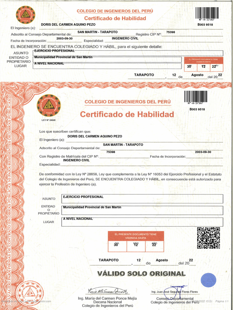 Certificado Habilidad | PDF