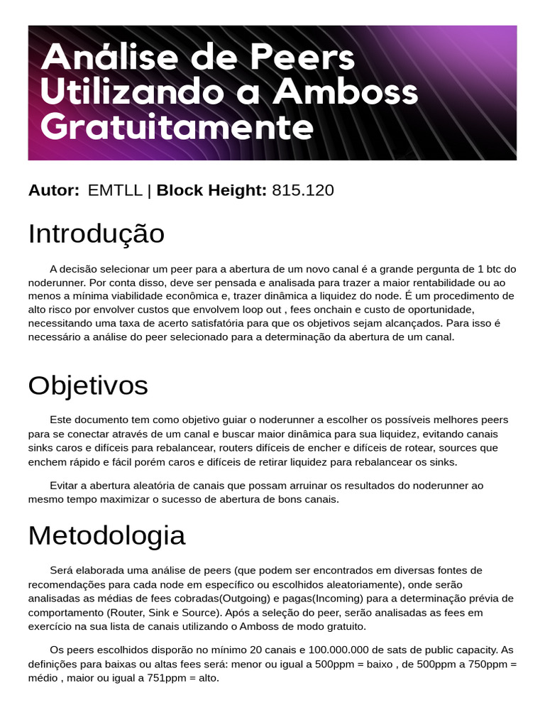 Análise de Peers Utilizando A Amboss Gratuitamente | PDF