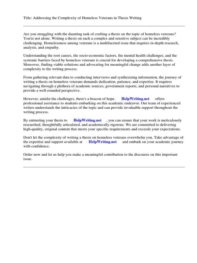 Homeless Veterans Thesis Statement | Download Free PDF | Cost Of Living ...