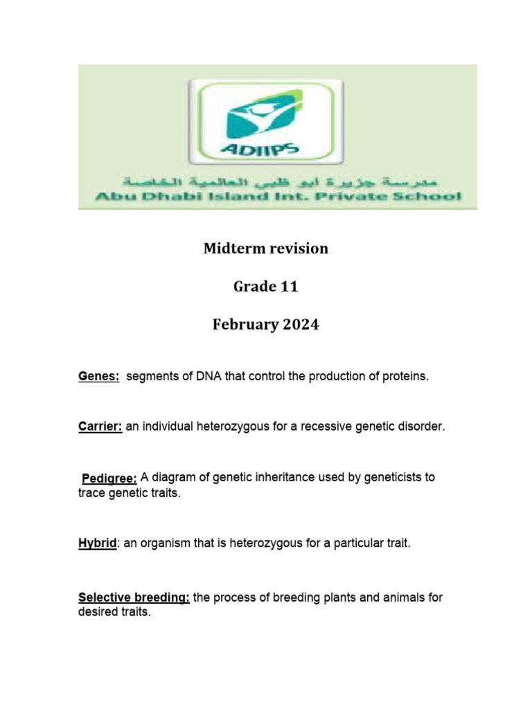 Midterm Revision Intro To Genetics Grade 11 | PDF