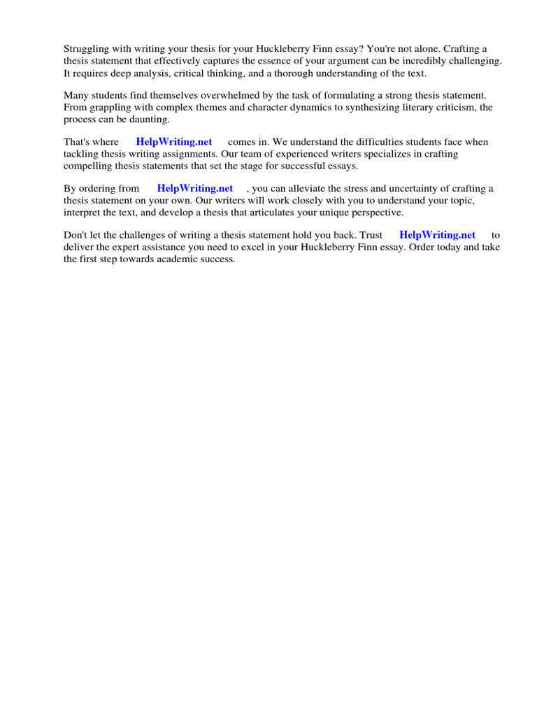 Thesis For Huckleberry Finn Essays | PDF | Huckleberry Finn ...