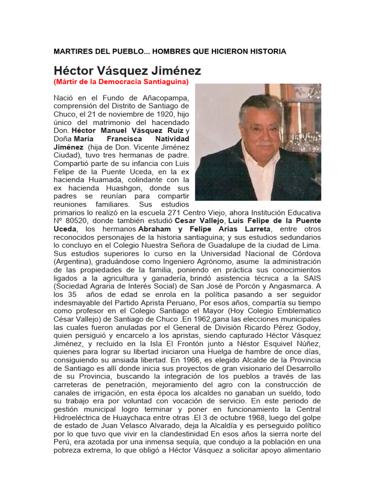 Datos Historicos de Hector Vasquez | PDF