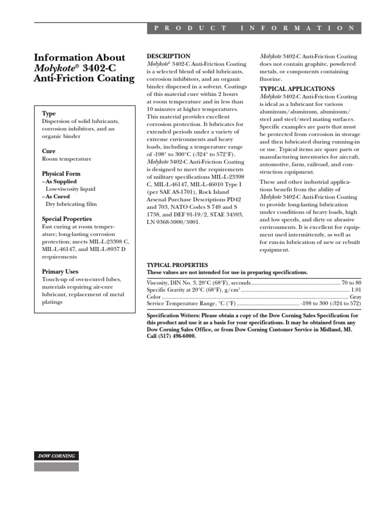 Molykote 3402 C | PDF | Lubricant | Corrosion Molykote 3402 C | PDF | Lubricant | Corrosion