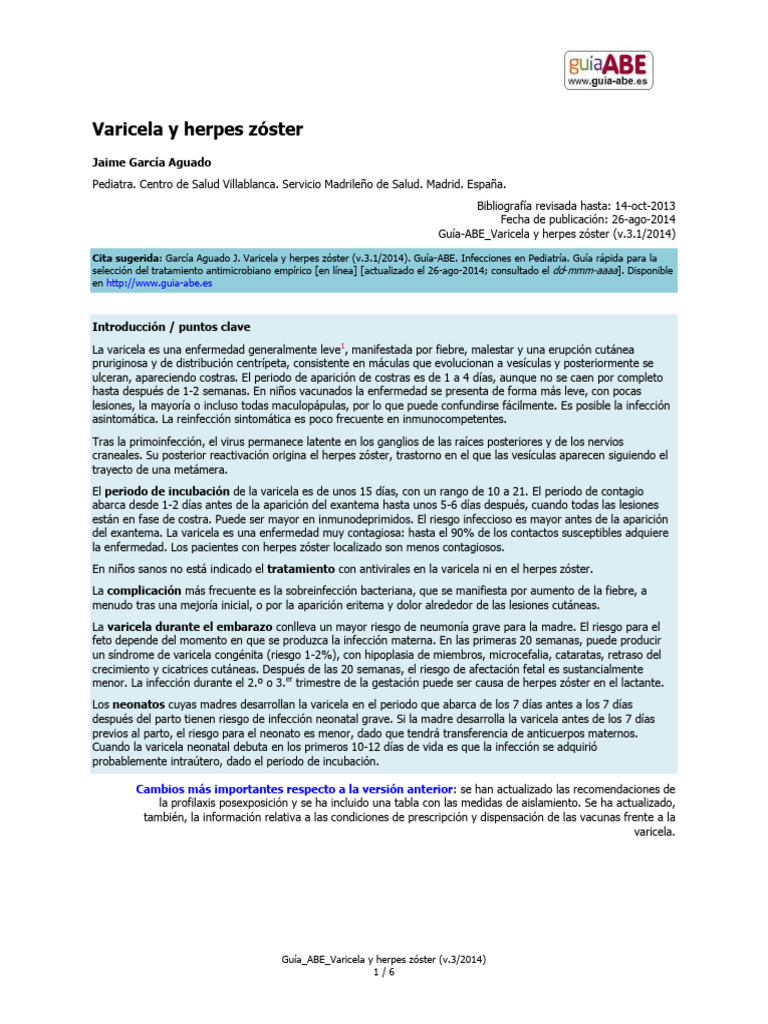Guia ABE2 Varicela y Herpes Zoster v.3.1 2014 | PDF | Herpes Simple ...