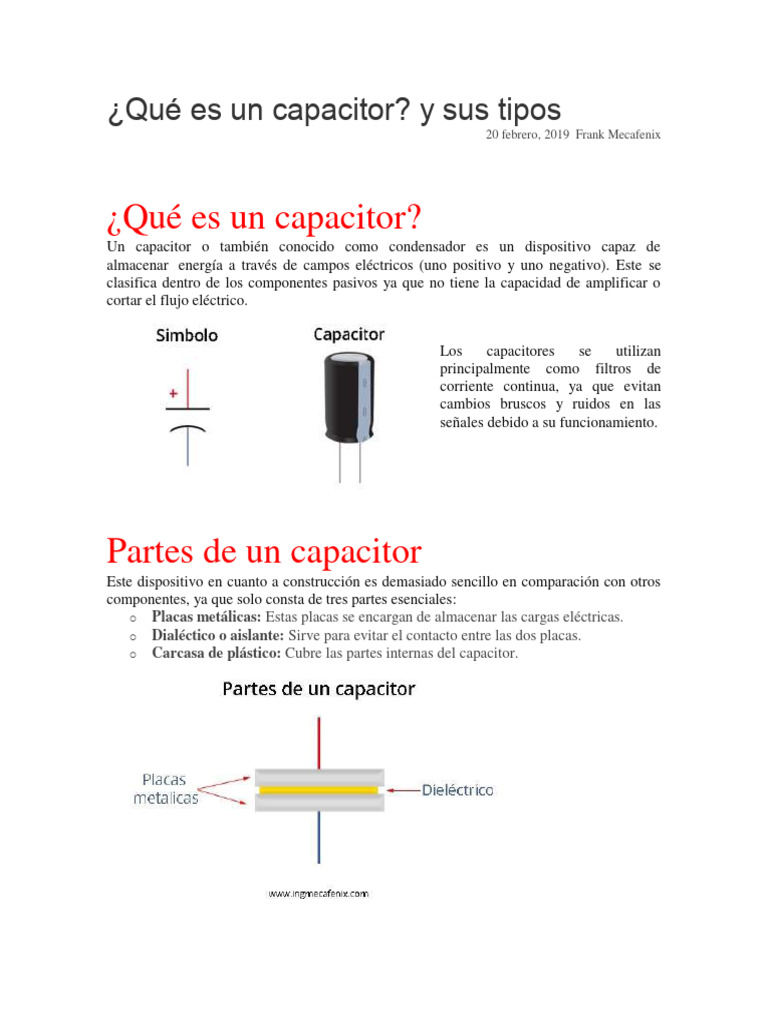 Capacitores: Tipos y Funcionamiento | PDF | Condensador | Fuente de ...