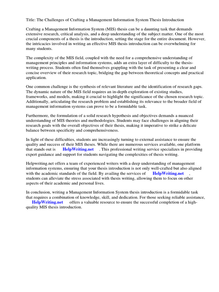 Management Information System Thesis Introduction | PDF | Information | Management Information ...