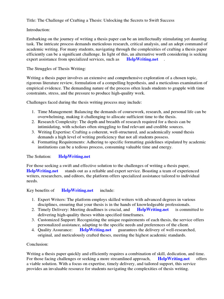 How To Write A Thesis Paper Fast | PDF | Citation | Essays