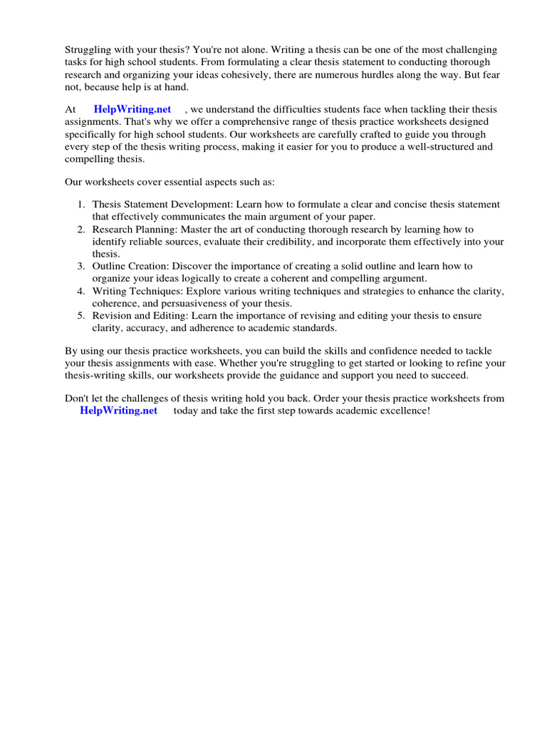 Thesis Practice Worksheets For High School | PDF | Essays | Thesis