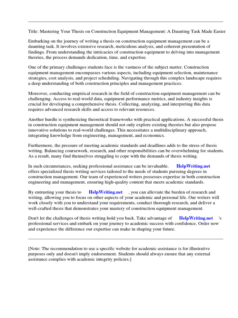 Construction Equipment Thesis Guide | PDF | Thesis | Theory